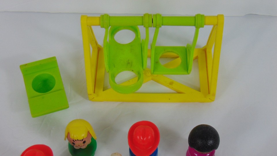 Vtg Fisher Price Little People / Swing / Chair Train Conductor Fireman ...