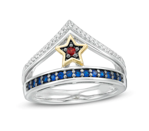 White, Red & Blue Round CZ Engagement Wedding Ring In Solid 925 ...