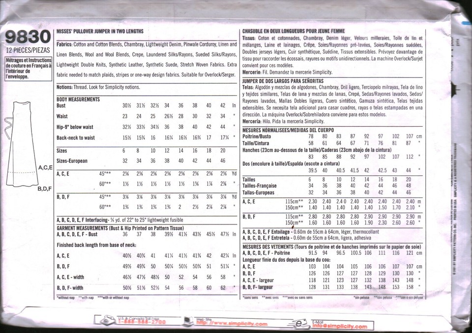 9830 Vintage Simplicity Sewing Pattern Misses Pullover Jumper Dress Two ...