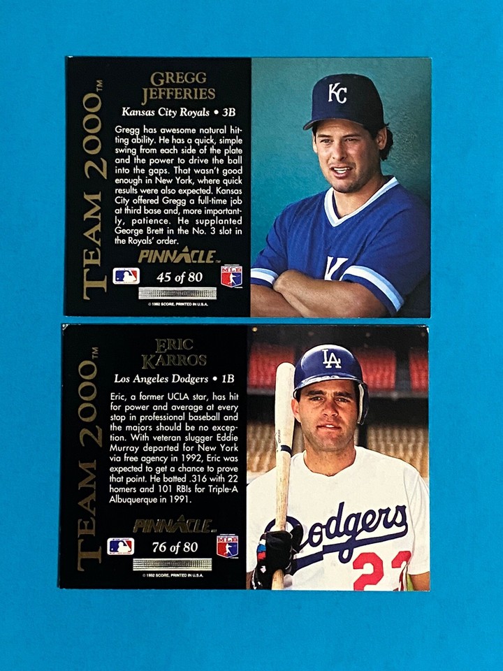 1992 Pinnacle Team 2000 Baseball Card Insert Lot Gregg Jefferies + Eric ...