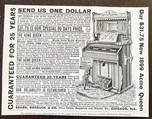 Antique 1898 Sears Roebuck Print Ad~1899 Model Acme Queen Victorian ...
