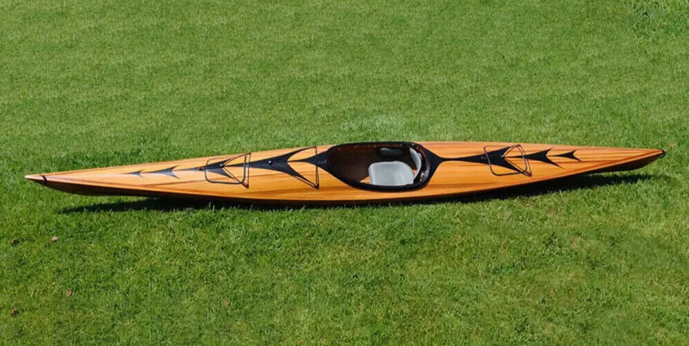 Cedar Wood Strip Built Kayak 17' w/ Black Arrows Canoe Boat Woodenboat ...