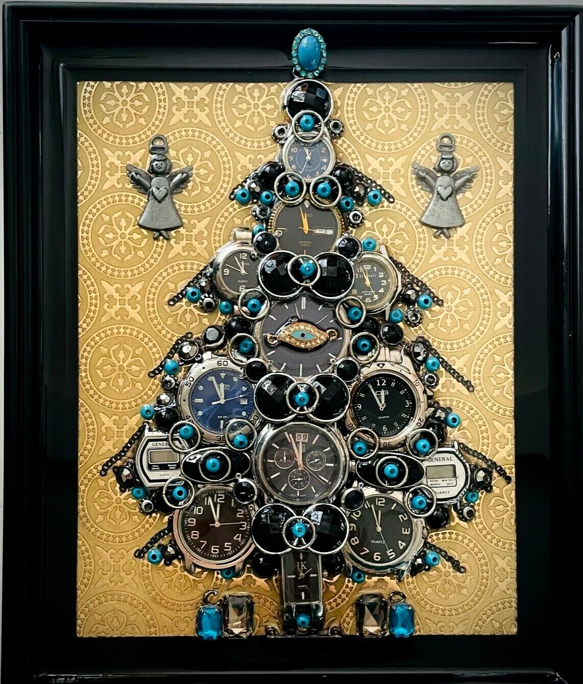 CHRISTMAS TREE, WATCH COLLECTION, FRAMED JEWELRY ONE OF A KIND ART | eBay