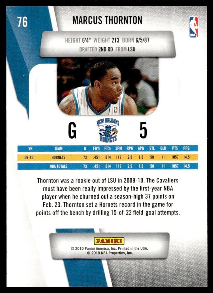 2010-11 Panini Prestige Marcus Thornton New Orleans Hornets #76 | eBay