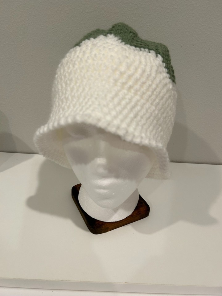 Extra Large Adult Hand Crocheted Beanie Cloche Sage Green and White #7 ...