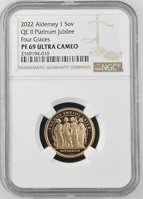2022 Alderney QE II Platinum Jubilee, Four Graces 1-SOV 22K GOLD, NGC ...