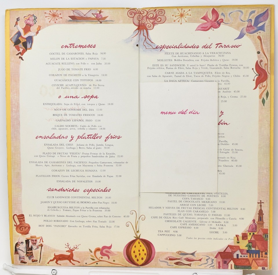 Vintage 1970s Cafe Tarasco Restaurant Menu Continental Hilton Hotel ...
