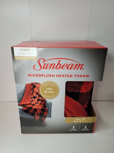 Sunbeam Heated Throw 50in X 60in Red Black Plaid 3 Heat Settings ...