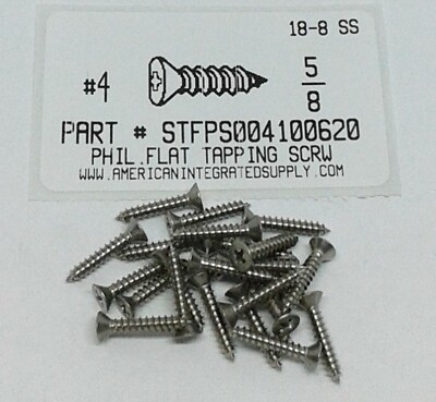 #4x5/8 Flat Head Phillips Tapping Screws Stainless Steel (100) | eBay