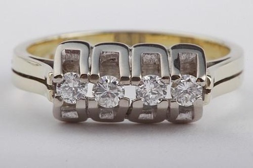 Diamant Brillant Ring mit 4 Brillanten in 585 14K Bicolor Gold Gr 56 ...