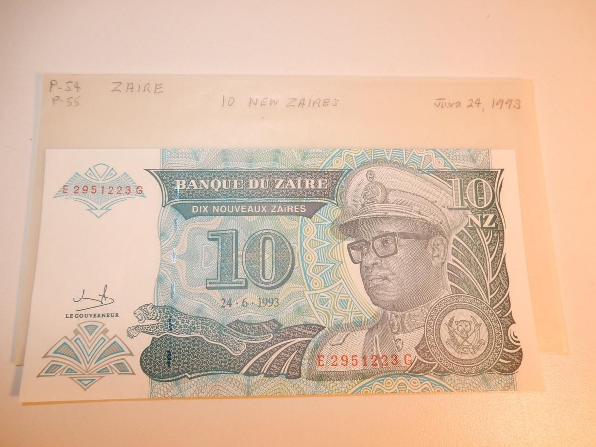 Zaire Africa Zaire 5 New Zaires 1993 Zairean Currency Bank Notes,