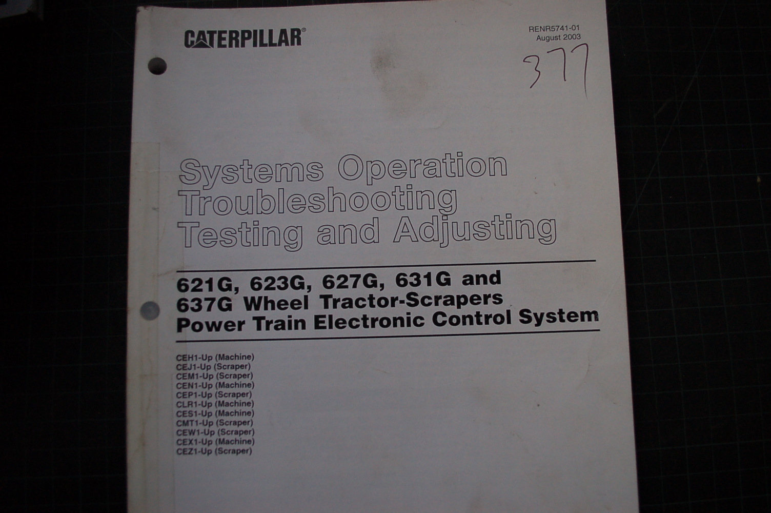 CATERPILLAR 621G 623G 627G 631G SCRAPER POWERTRAIN ECS Service Manual ...