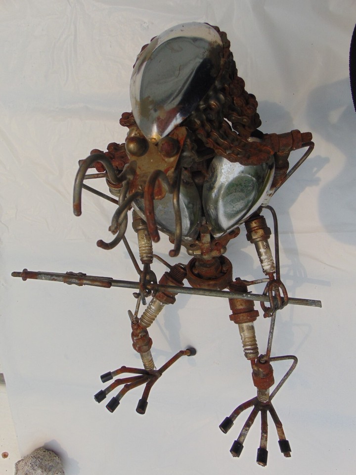 Vintage Hand Made Alien Metal Art Steam Punk Automotive Tramp Art Spark ...