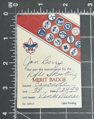 Boy Scouts of America BSA Rifle Shooting Merit Badge 1993 Award ...