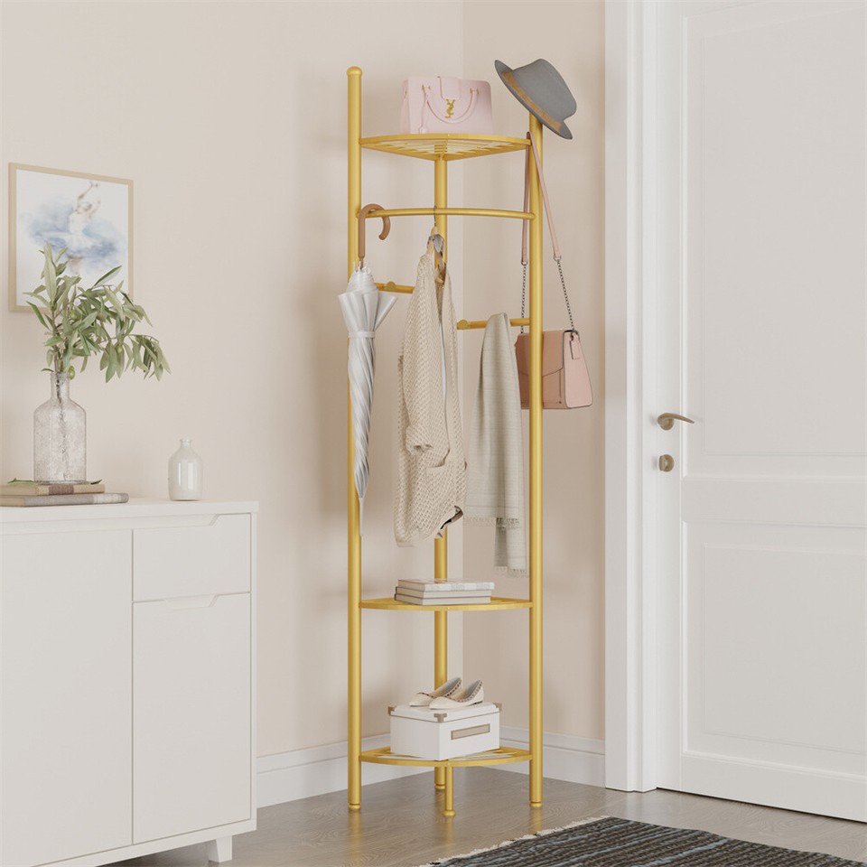 Gold Coat Rack Modern Garment stand with Shelves Hooks Heavy-duty ...