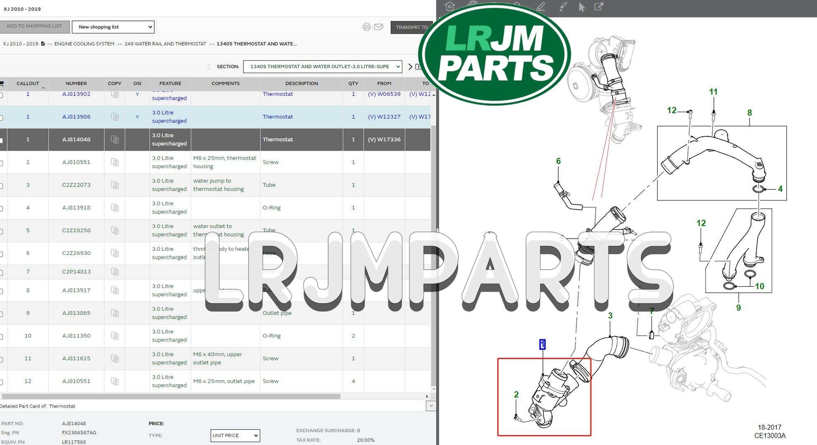 Land Range Rover Jaguar XE XF XJ F PACE 15+ THERMOSTAT 3.0 AJ814048 ...