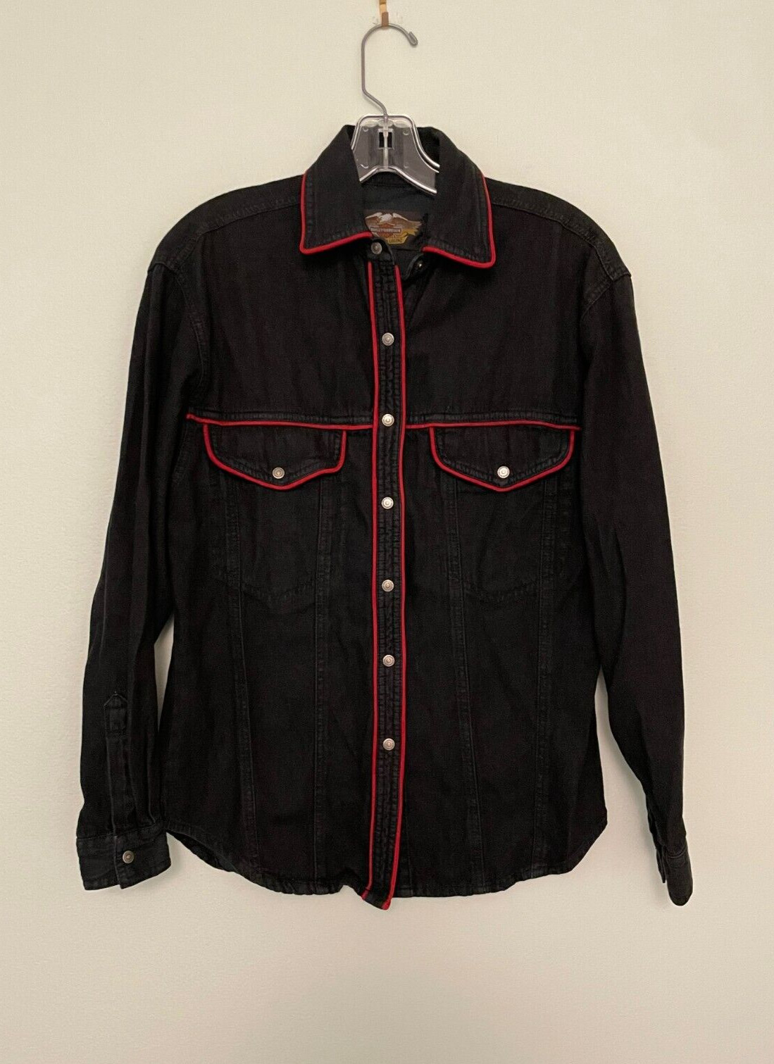 Harley Davidson Long Sleeve Snap Button Womens XS Bla… - Gem