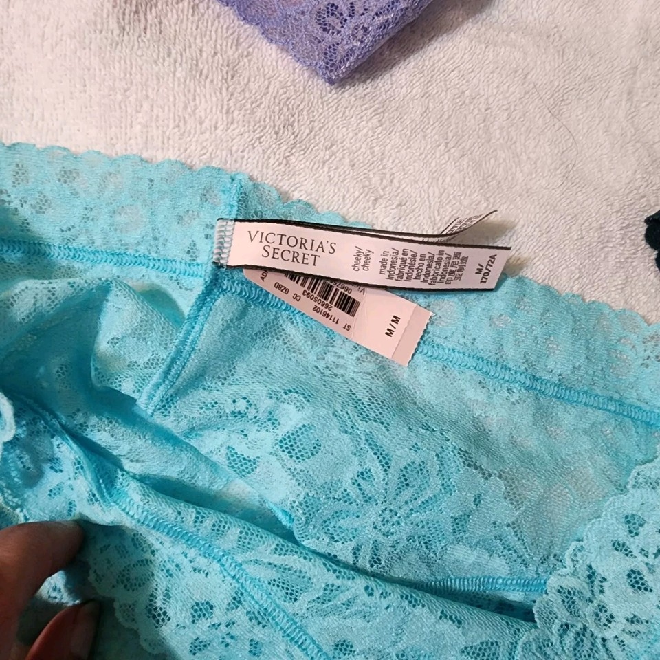 NWT Victorias Secret Panties Lace CHEEKY Lot Of 3 Lacy Cheekies TEAL ...
