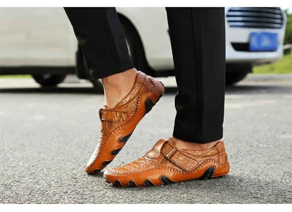 Fashion Breathable Casual Shoes Men's Genuine Leather Slip on Flat ...