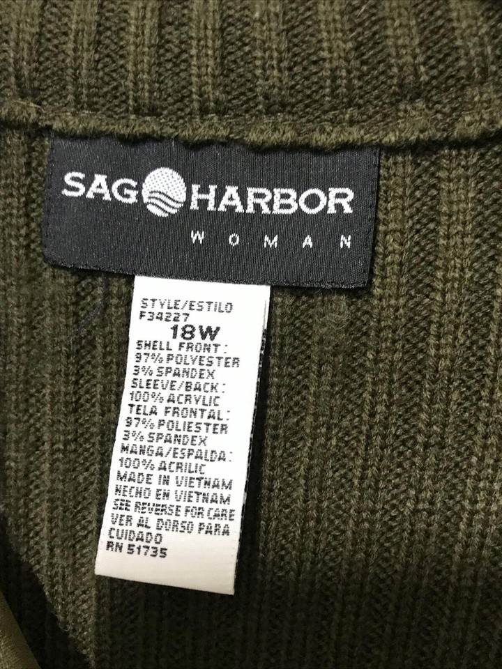 Sag Harbor Sweater Women's Size 18W Green Long Sleeve F34227 | eBay