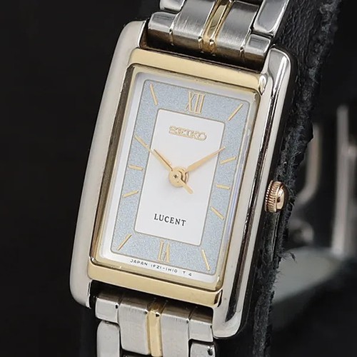 Seiko QZ Lucent 1F21-5C00 Light Blue and White Dial Square Women's ...
