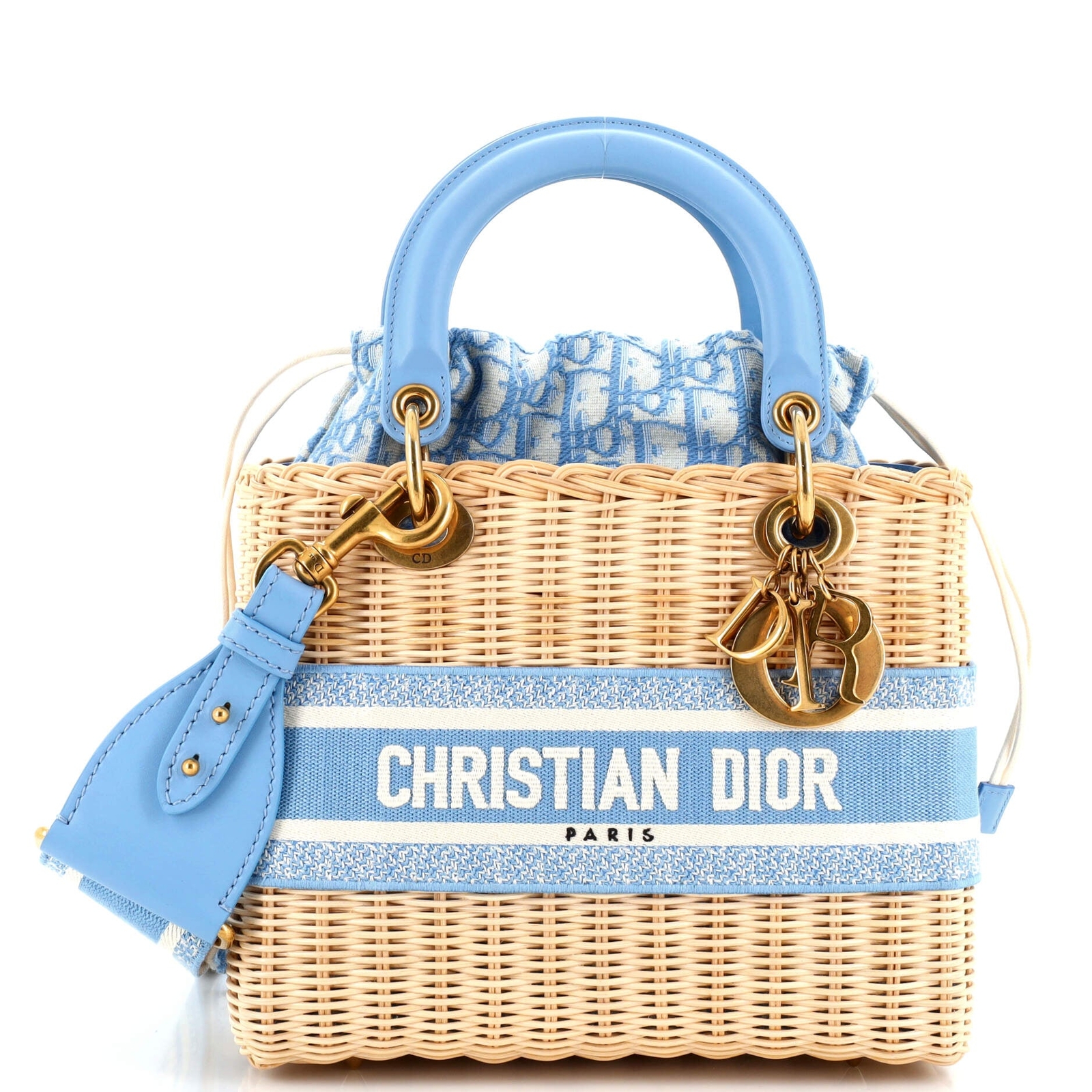 Christian Dior Lady Dior Bag Wicker and Oblique Canva… - Gem