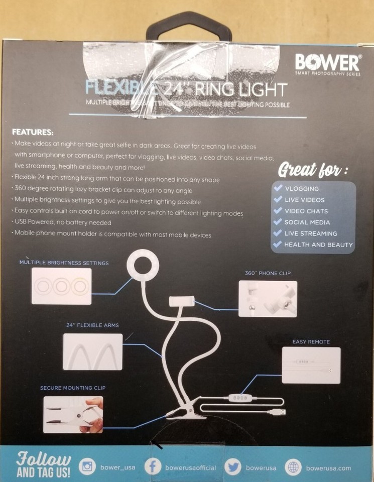 Bower Flexible 24" LED Ring Light | White | Clamps | BBFLEX24 ...