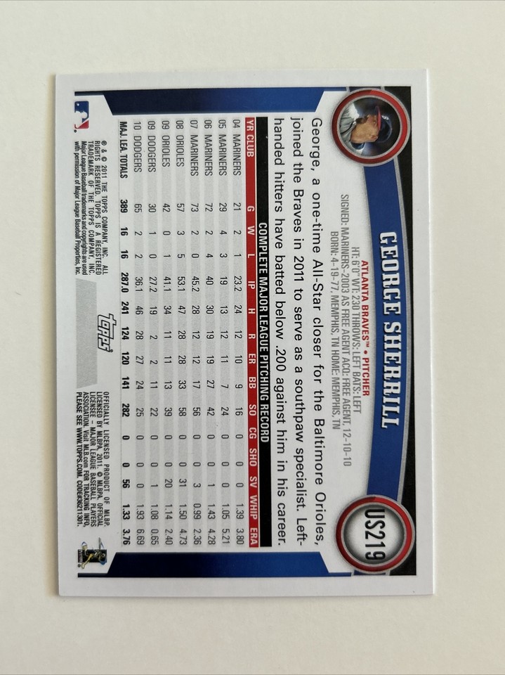 George Sherrill Autographed 2011 Topps Card #US219 In Person M970 | eBay