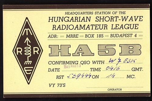 QSL QSO RADIO CARD "HA5B,Hungarian Short-Wave Radioamateur League ...