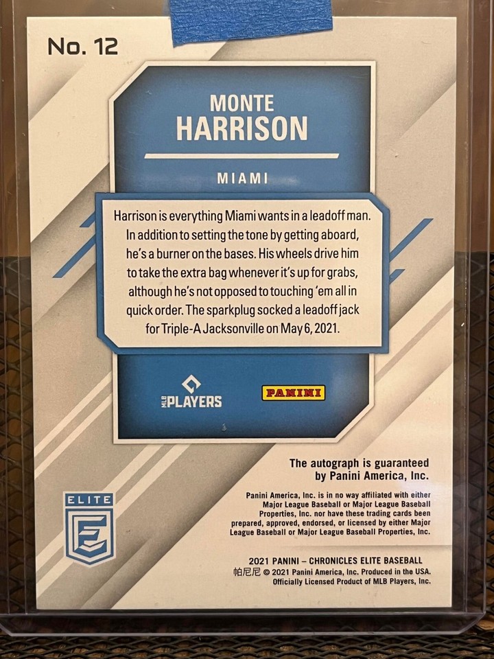 MONTE HARRISON 2021 PANINI CHRONICLES ELITE #12 MARLINS ROOKIE ...