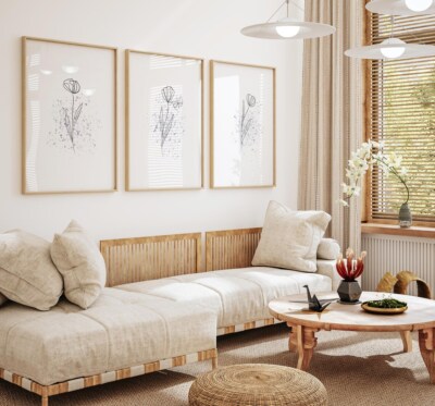 Set Of 3 Indigo Abstract Botanical Indigo Line Art Vector Wall Art Home ...