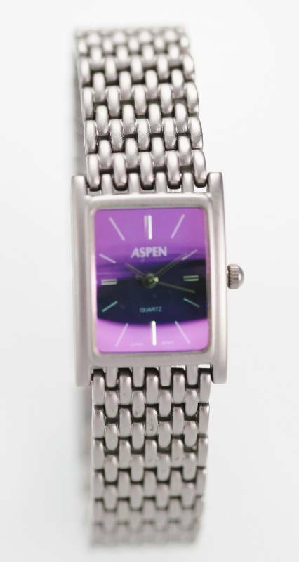 Aspen Watch Womens Stainless Gray Steel Water Resist Battery Purple ...