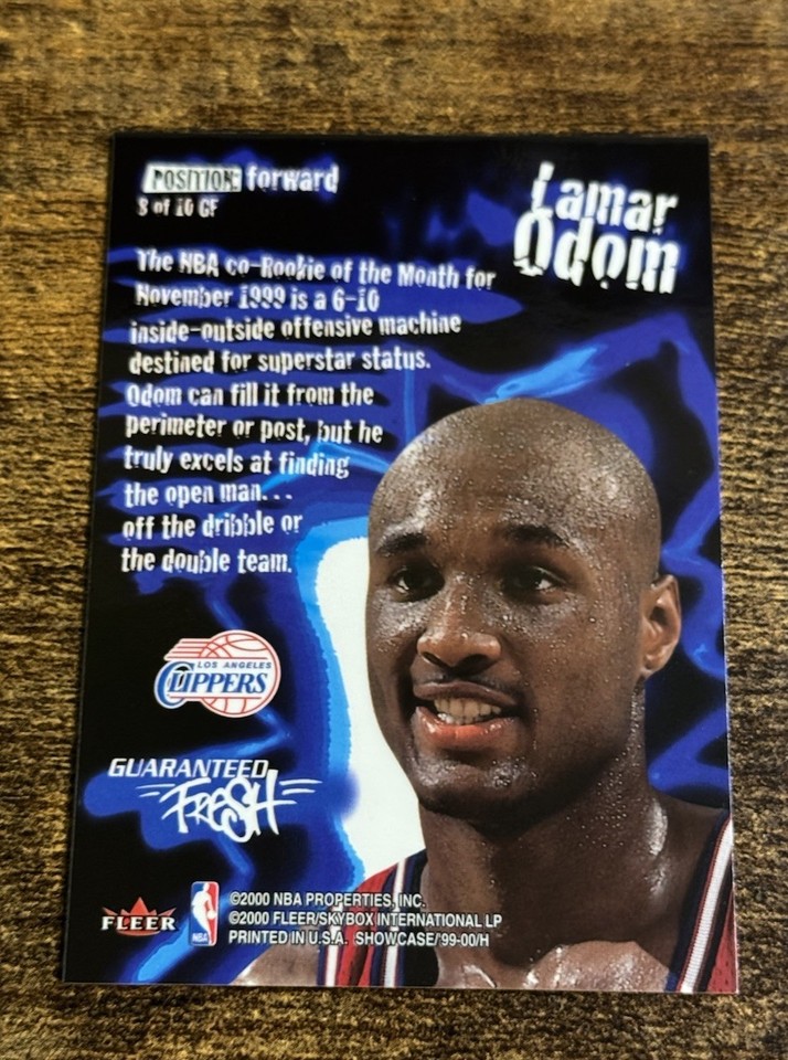 1999-00 Flair Showcase Guaranteed Fresh Lamar Odom #8GF Rookie RC SP ...