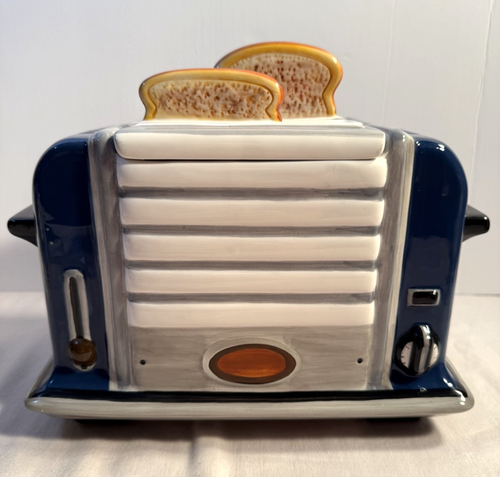 Treasure Craft Cookie Jar Toaster 2 Slices of Toast Blue & Silver Retro ...