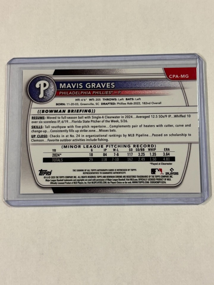 2025 Bowman Chrome Mavis Graves-1st Chrome Prospect Auto-Green Lava #47 ...