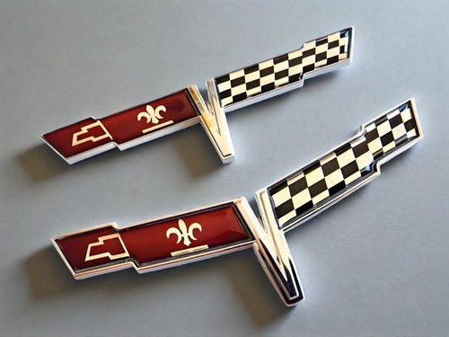 2PC Chrome FRONT NOSE Rear Gas Lid Crossed Flag Emblem Badge 1981 C3 ...