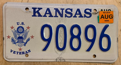 2014 KANSAS US ARMY MILITARY VET VETERAN LICENSE PLATE " 90896 " KS 14 ...