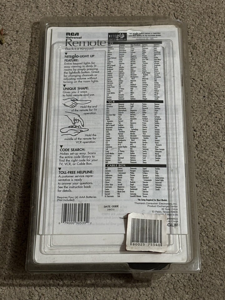 RCA UNIVERSAL REMOTE CONTROL RCU4GLW NITEGLO Backlit TV VCR CABLE | eBay