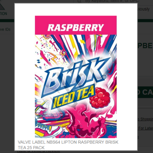 VALVE LABEL NBS64 LIPTON RASPBERRY BRISK TEA 25 PACK # VI01641317 | eBay