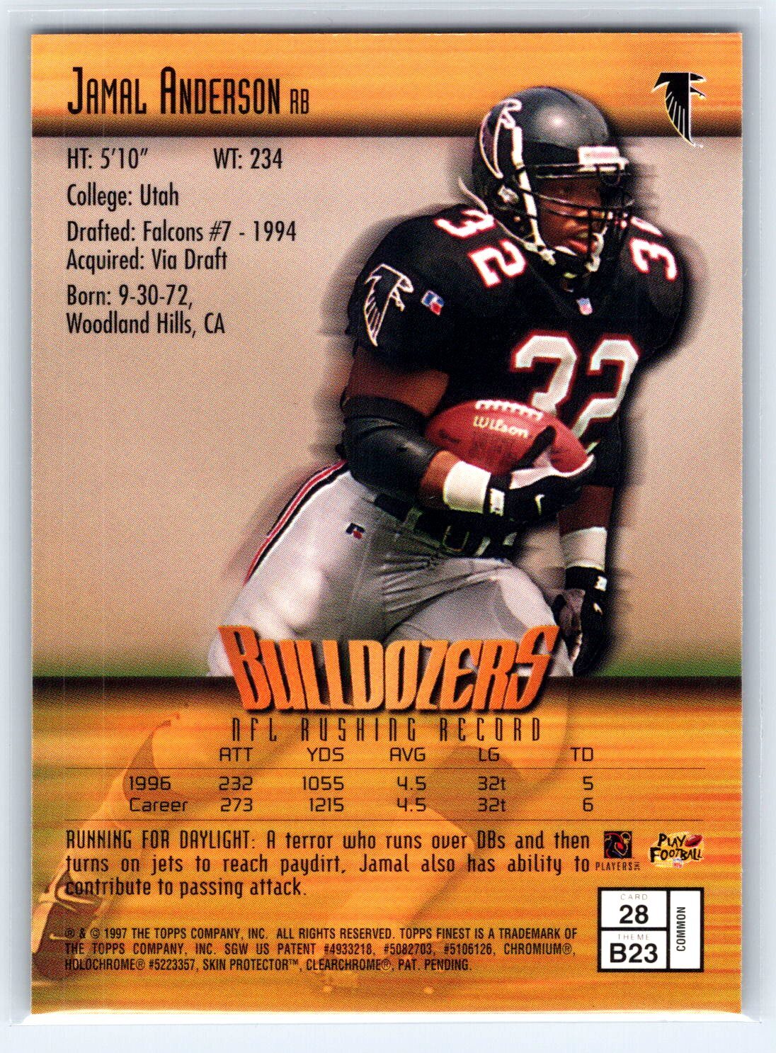 1997 TOPPS Finest #28 Jamal Anderson Atlanta Falcons W/ COATING | eBay
