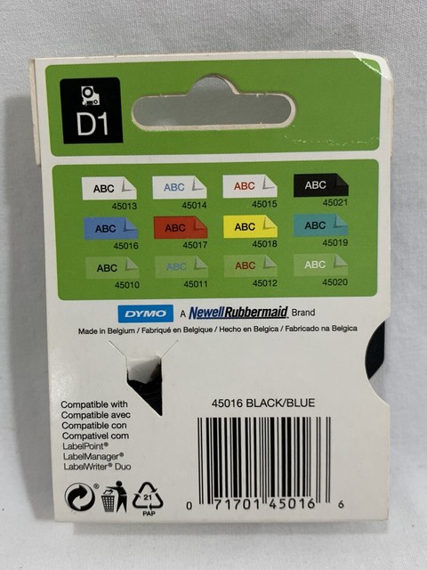 Dymo 45016 D1 Label Printer Tape 1/2 Black on Blue LabelManager LM 12mm ...