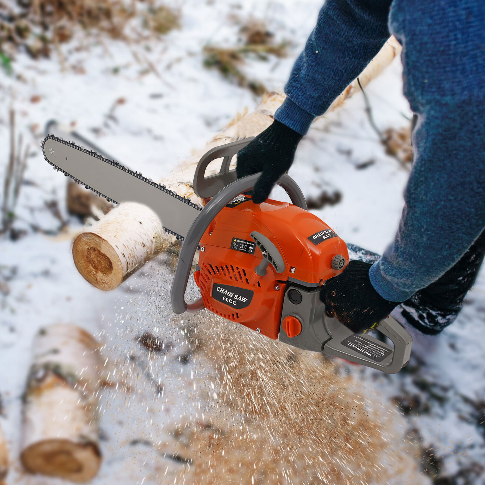 60cc Gas Powered Chainsaw with 22'' Guide Bar Saw Chain 2-Stroke Engine ...