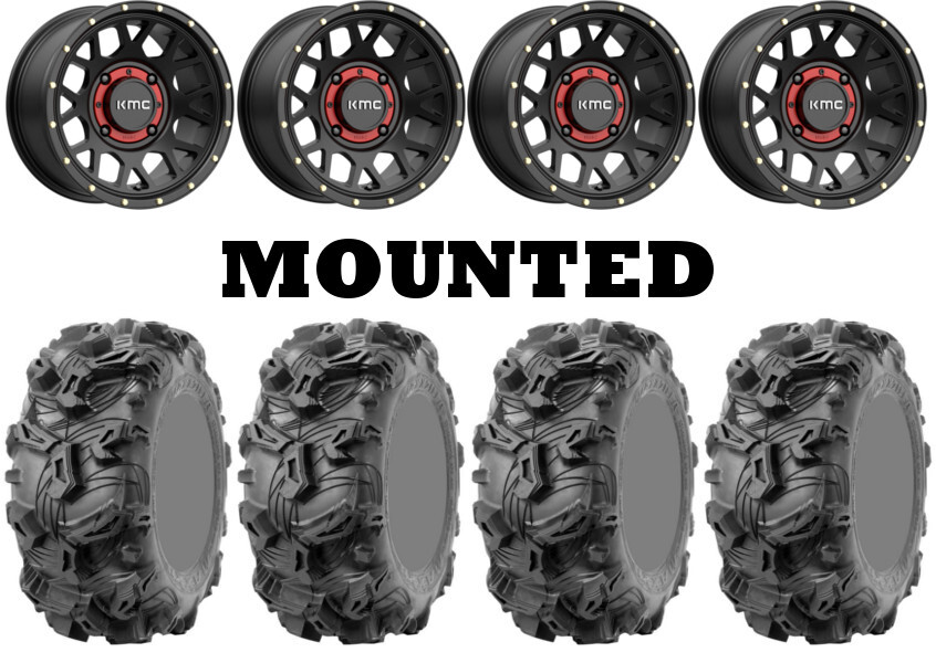 Kit 4 Maxxis Maxxzilla Tires 28x9-14 on KMC KS135 Grenade Black Wheels ...