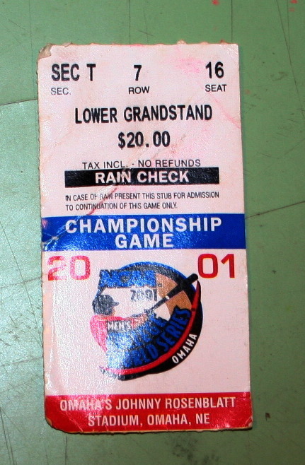 2001 COLLEGE WORLD SERIES CWS TICKET STUB CHAMPIONSHIP GAME MIAMI ...