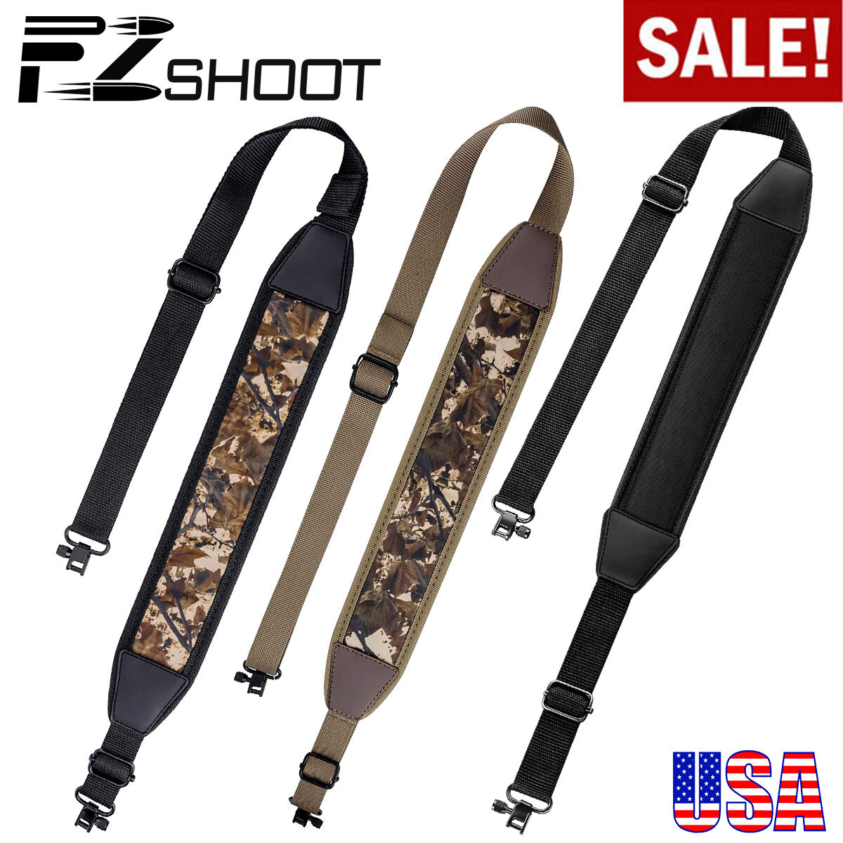2-Point Camouflage Rifle Gun Sling Swivels + Adjustable Non-slip ...