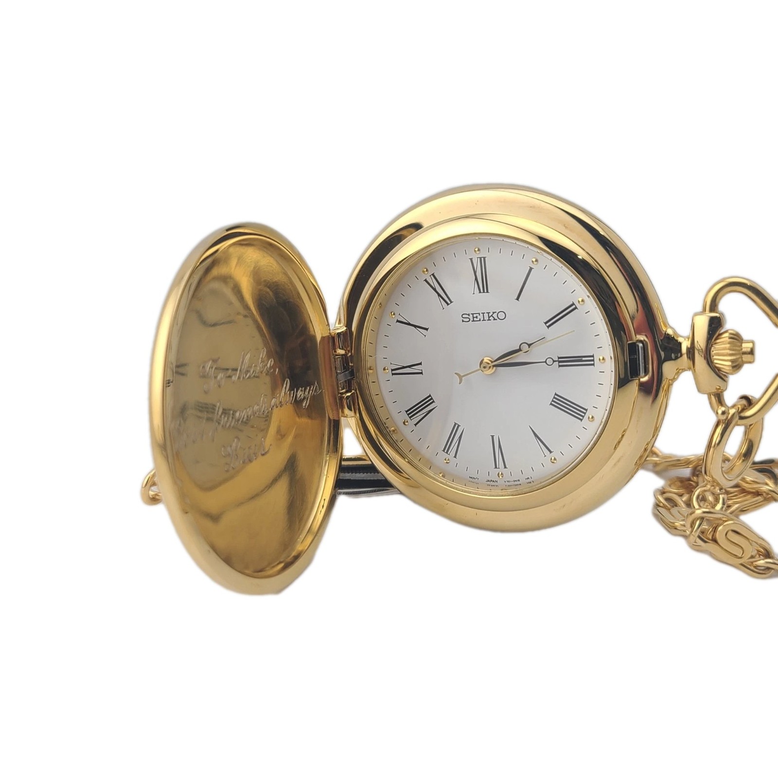 Vintage Seiko Pocket Watch V701-0B89 Gold Full Hunter… - Gem