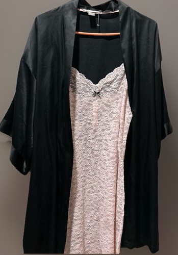 Victoria's Secret Baby Pink Lacy Negligee Large & Black Silky Short ...