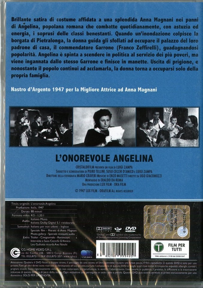 L'Onorevole Angelina (DVD) Magnani/Bruno Anna Magnani Nando Bruno Luigi ...