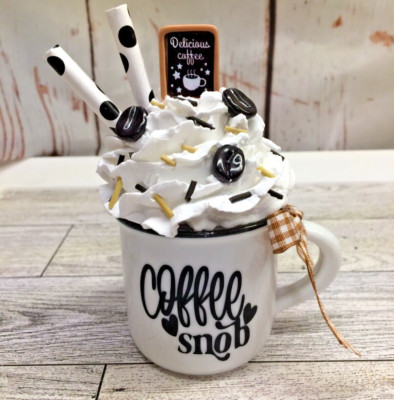 Cute COFFEE SNOB Coffe Theme Fake Bake Whipped Cream Mini Mug Tray ...