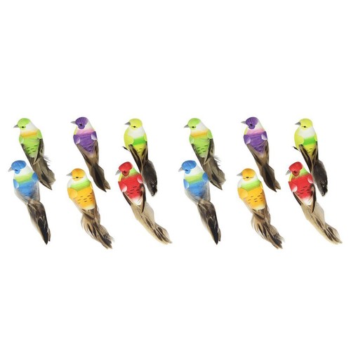 12pcs Colorful Realistic Looking Feathered Birds Artificial Decoration ...